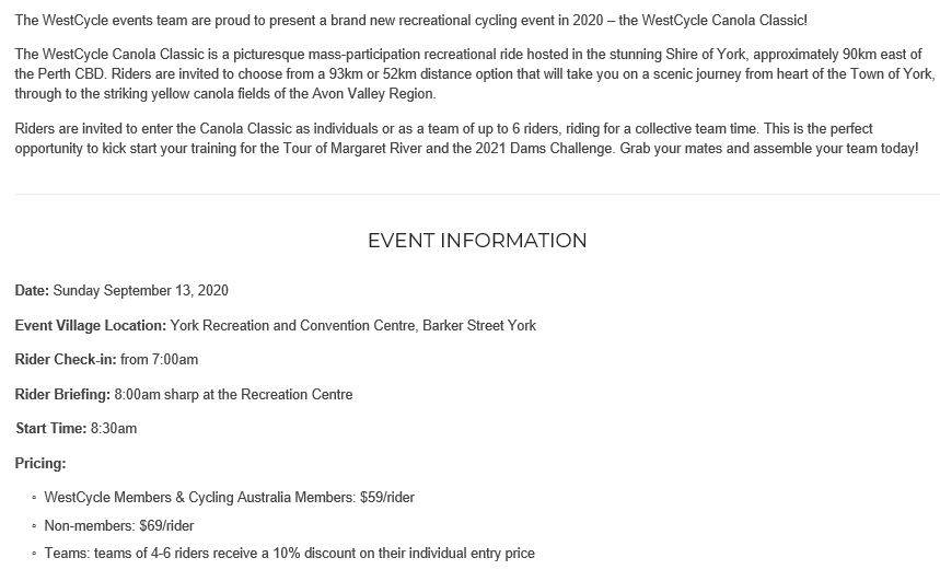 Westcycle Canola Classic » York Visitors Centre